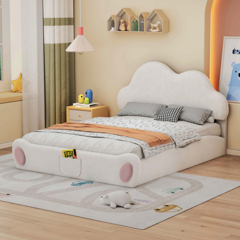 Zoomie Kids Cloud Shaped Headboard Upholstered Platform Bed With Rounded Footboard And Pocket